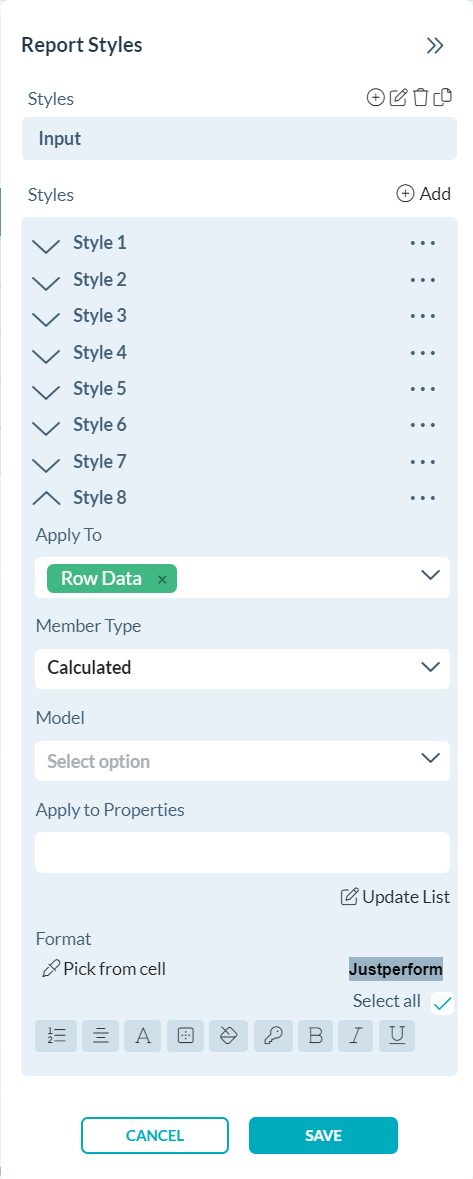 Snippets Design Pane: Styles – JustPerform